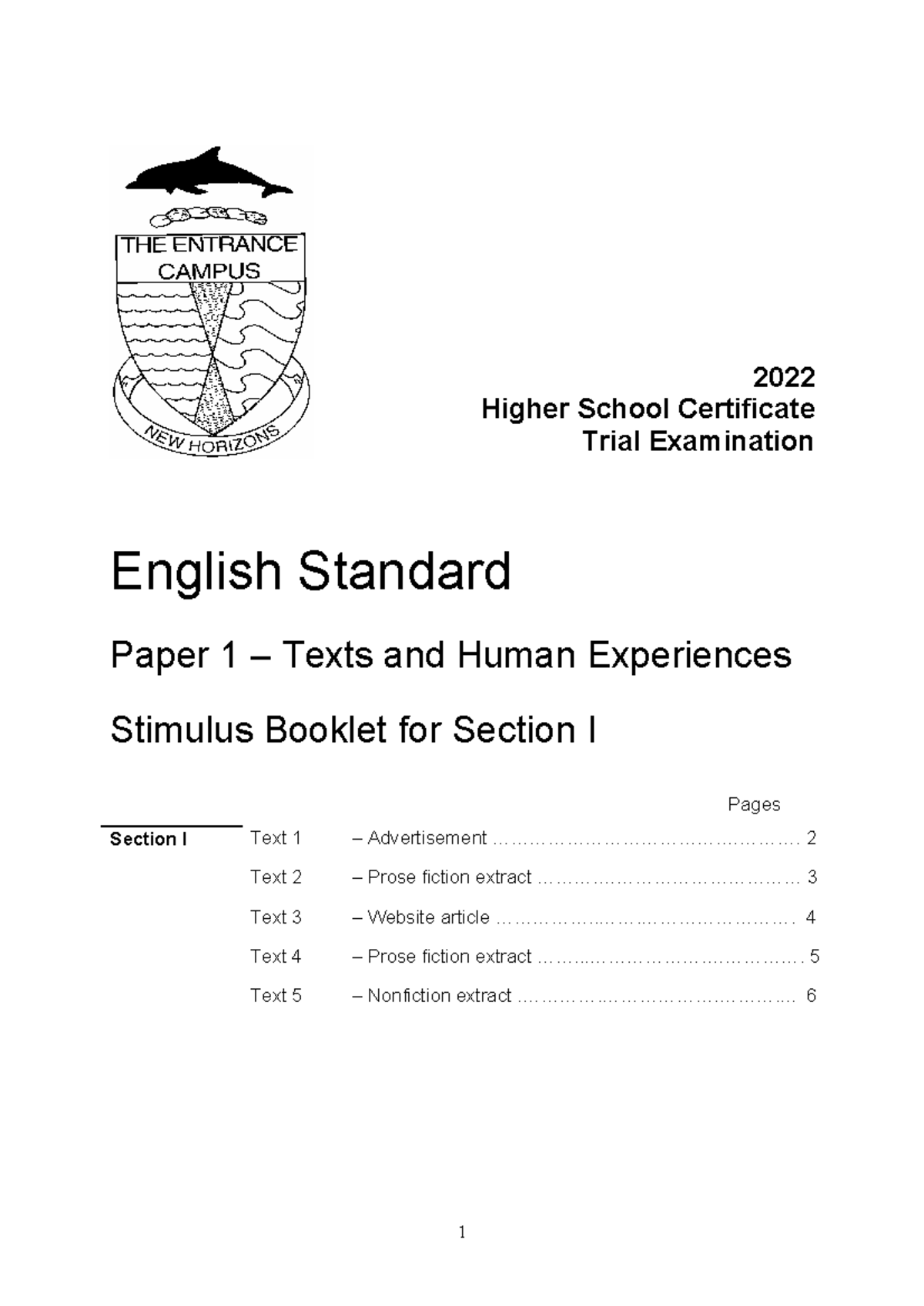 2022 HSC English Standard Paper 1 Stimulus Booklet - Trial Exam - Studocu