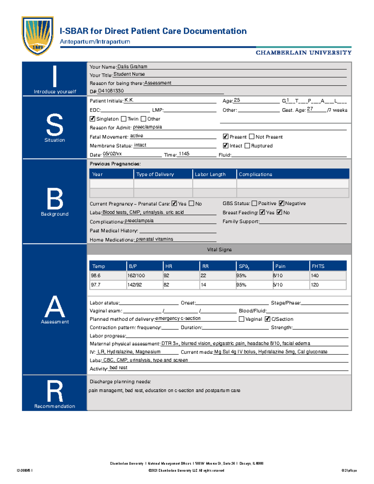 I-SBAR 327 Direct Patient Care Antepartum-Intrapartum May2021 - 12 ...