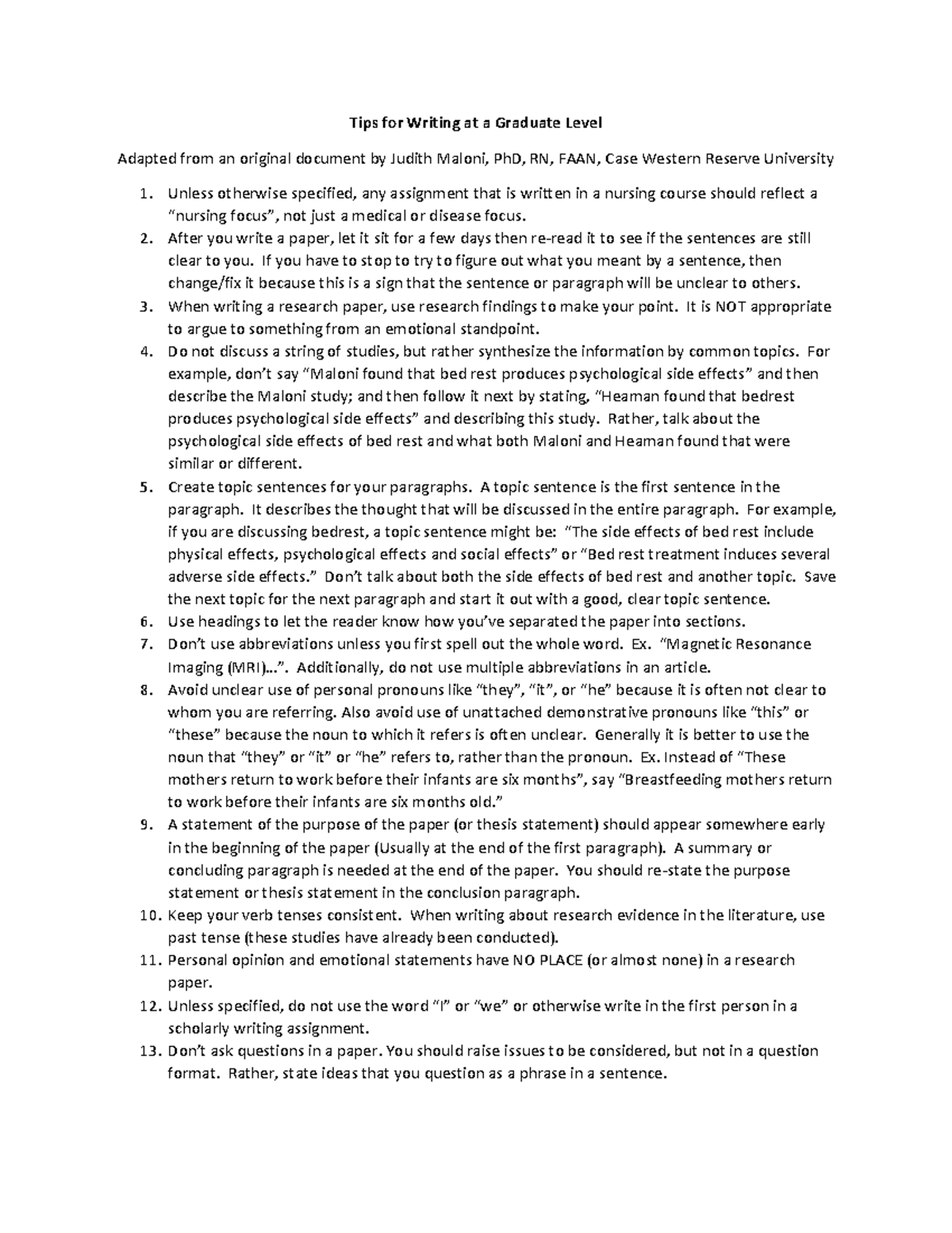 Tips for Writing at a Graduate Level - Tips for Writing at a Graduate ...