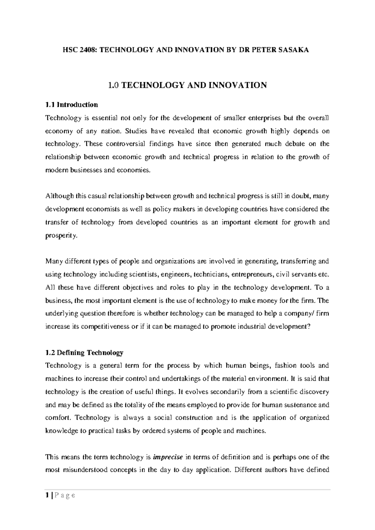 HSC 2408: Intro to Technology and Innovation Concepts & Applications ...
