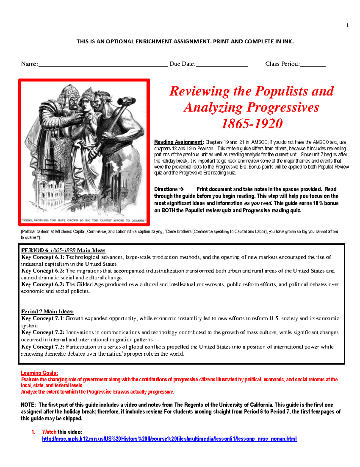 Political Review Guide: Populists & Progressives (Chapters 19 & 21 ...