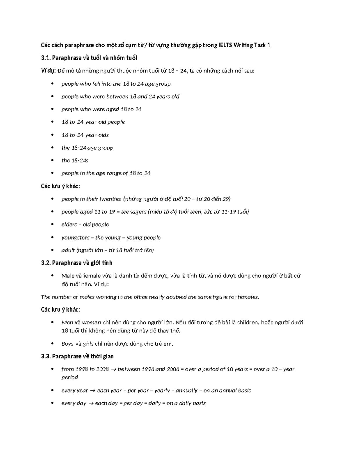 Các cách paraphrase cho IELTS Writing Task 1: Hướng dẫn chi tiết - Studocu