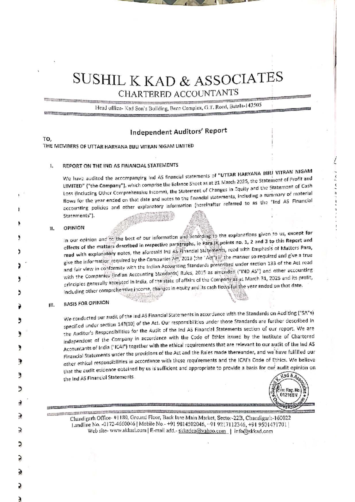 UHBVN Statutory Auditor's Report on Ind AS Financial Statements FY 2024 ...