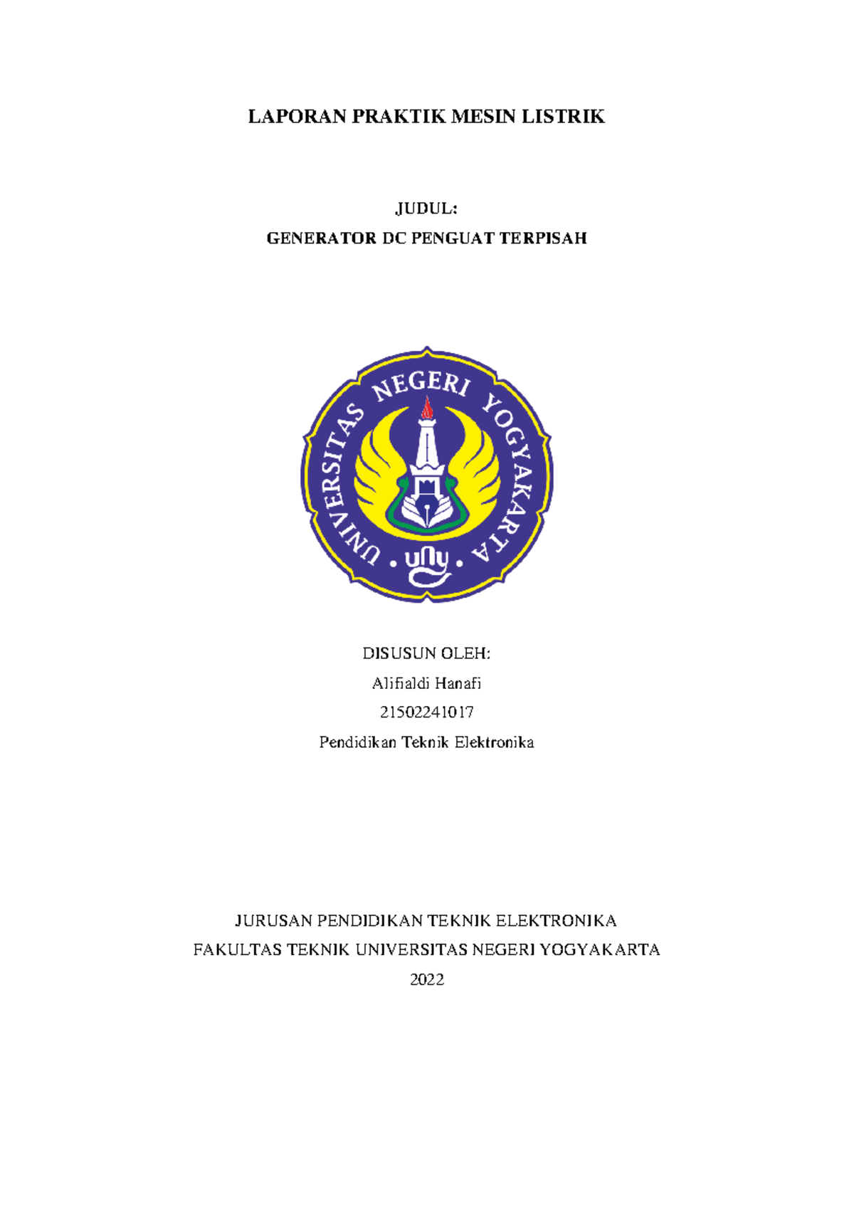 Laporan Praktikum Mesin Listrik: Generator DC Penguat Terpisah - Studocu