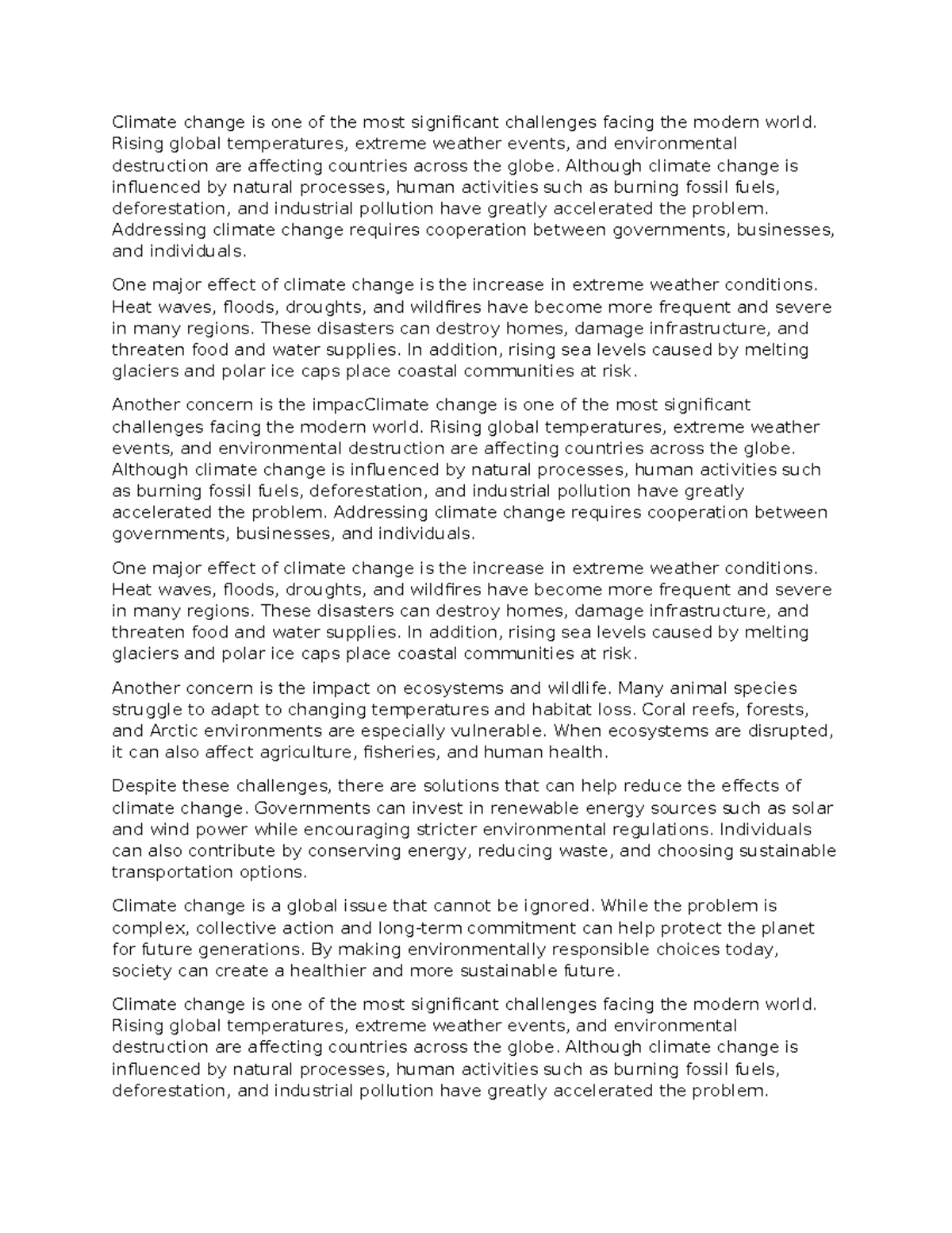 Essay 182: Addressing the Global Challenge of Climate Change - Studocu
