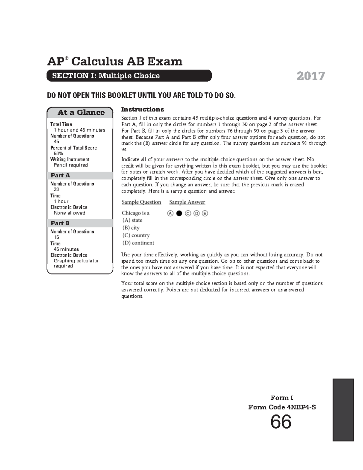 2017 AP Calc AB Exam - Multiple Choice Questions Guide - Studocu