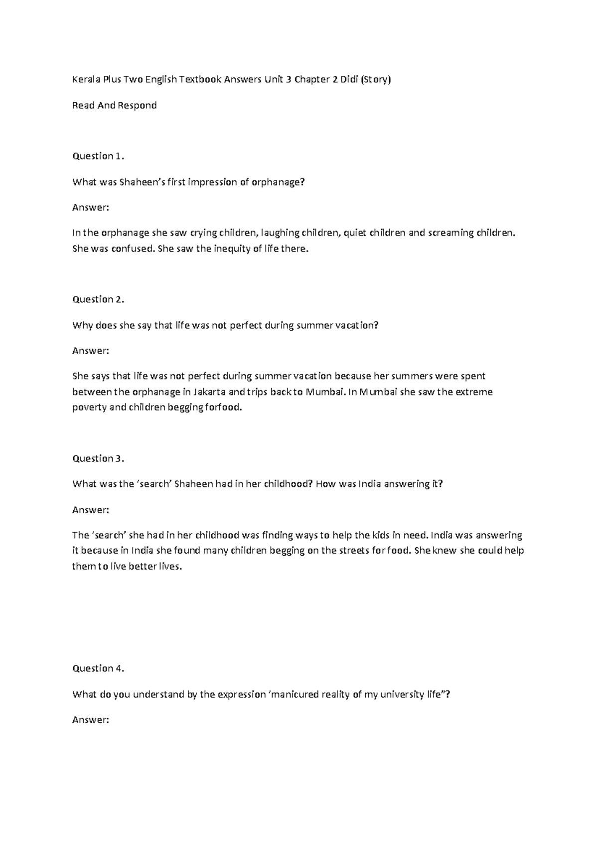 Unit 3 Chapter 2 Didi - hsslive notes - Kerala Plus Two English ...