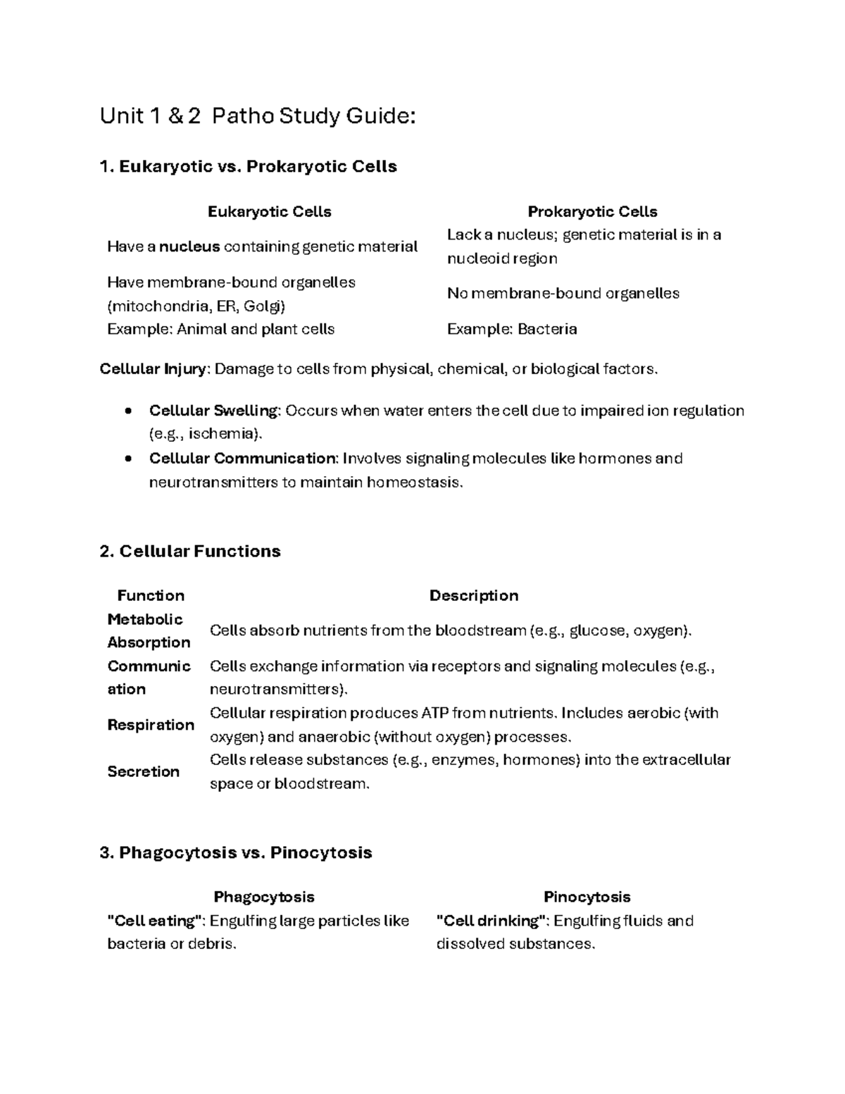 Unit 1 & 2 Patho Study Guide - Unit 1 & 2 Patho Study Guide: 1 ...