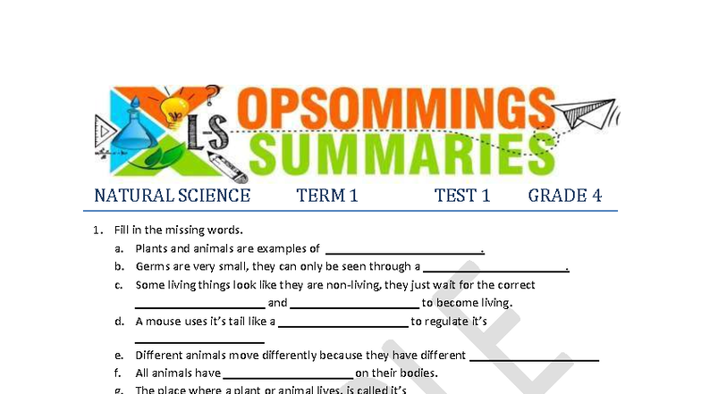 NS Grade 4 Natural Science Test Series - Term 1 & Term 2 - Studocu