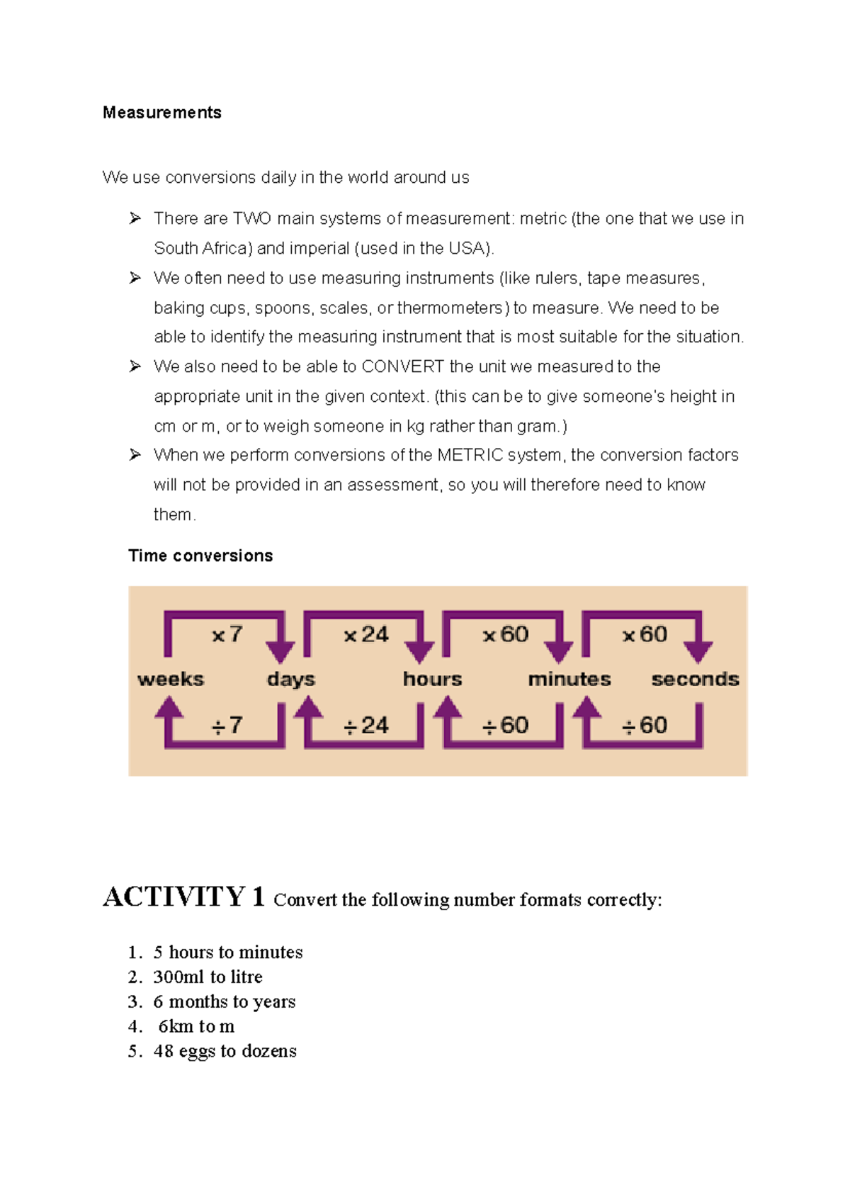Grade 10 Measurement Worksheet – Term 2 Week 3 Activities - Studocu