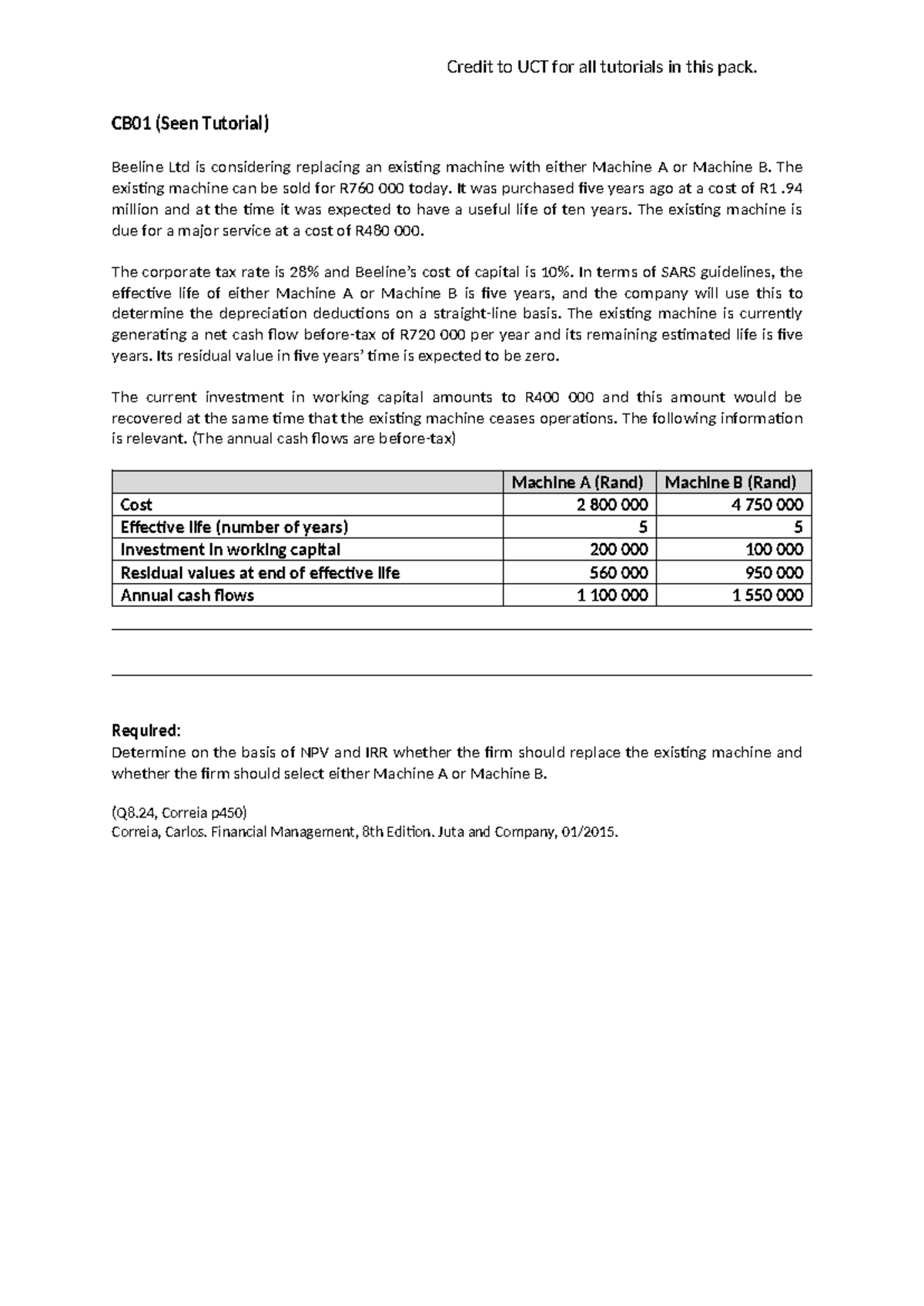 Capital Budgeting Analysis: NPV and IRR Evaluations for Machine ...