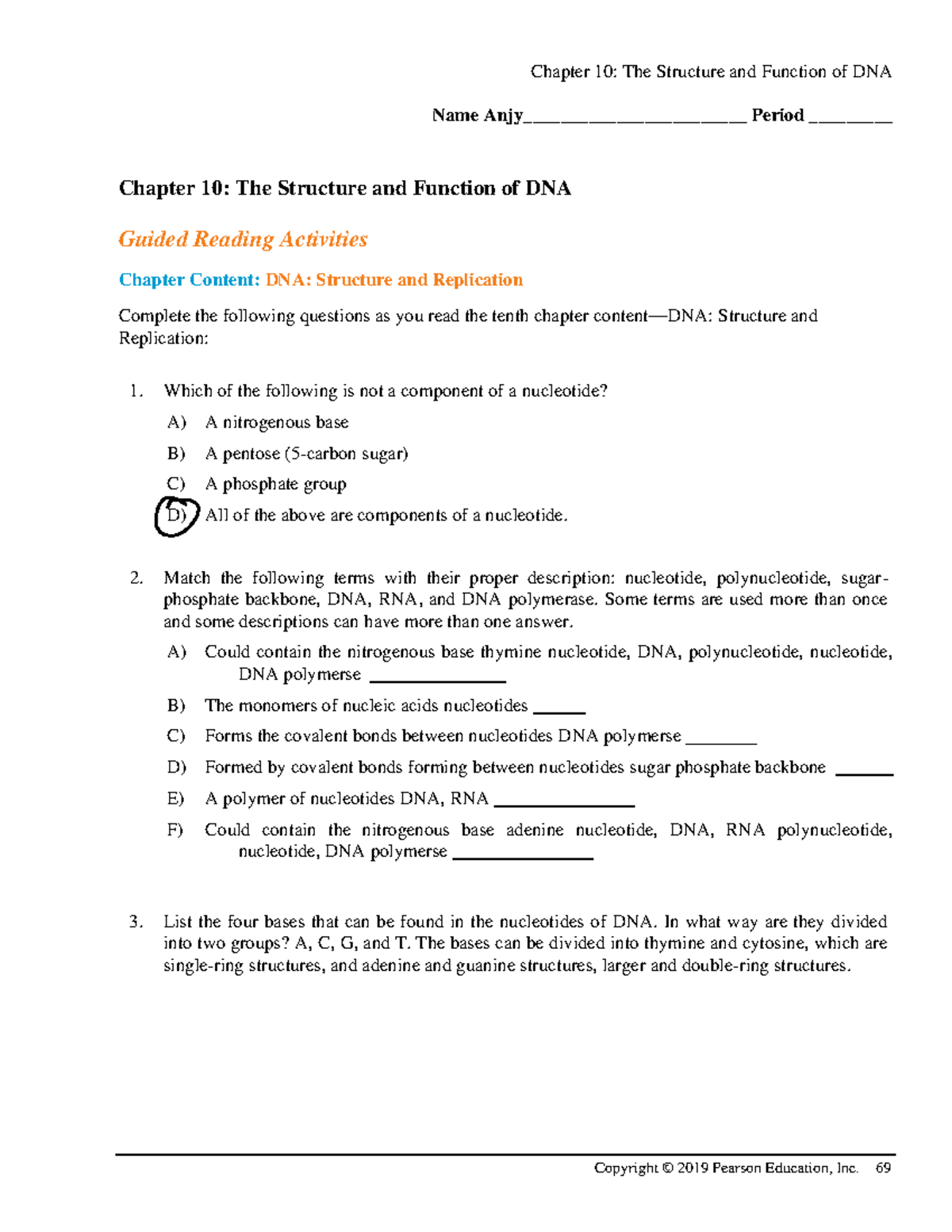 EE467C75 - Chapter 10 Guided Reading: Structure & Function of DNA - Studocu