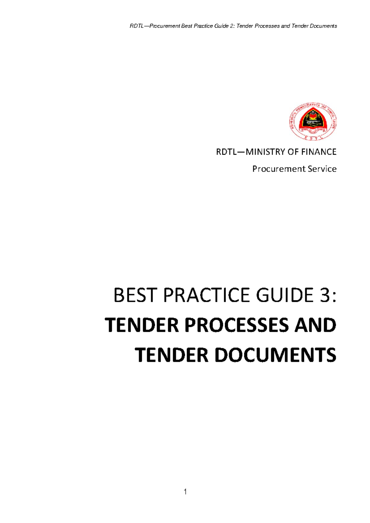 Best Practice Guide 3: Tender Processes & Documentation for RDTL - Studocu