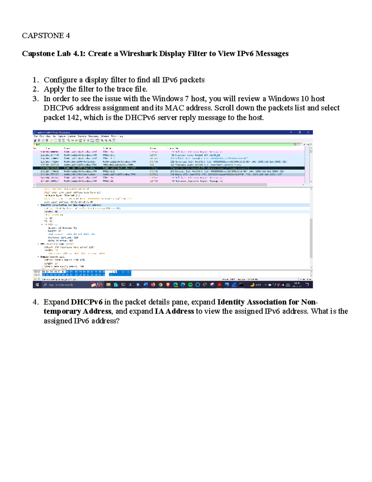 M08 - Capstone 4 - CAPSTONE 4 Capstone Lab 4: Create a Wireshark Display Filter to View IPv6 ...