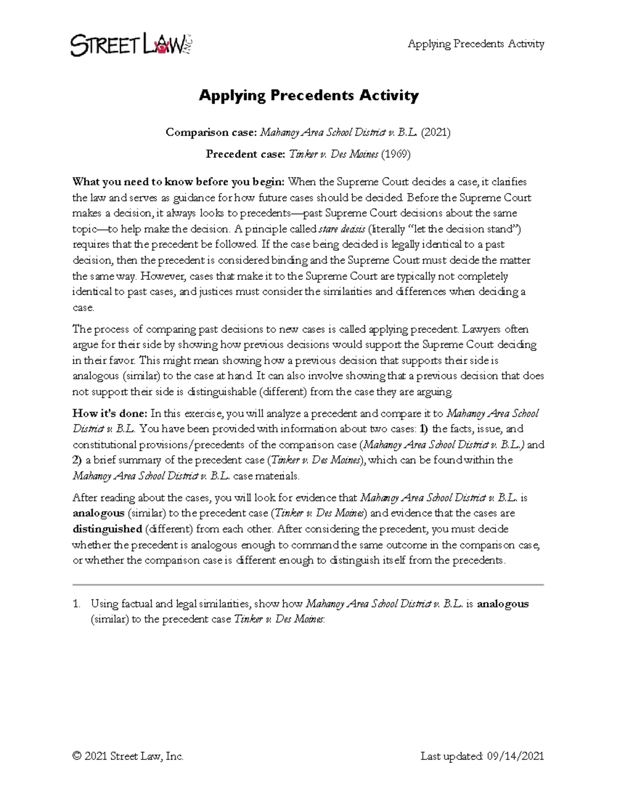 Applying Precedents to Free Speech: Mahanoy Area SD v. B.L. (2021 ...