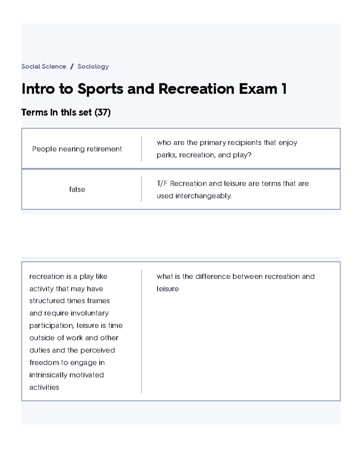 Intro to Sports and Recreation Exam 1 Flashcards Study Guide - Studocu