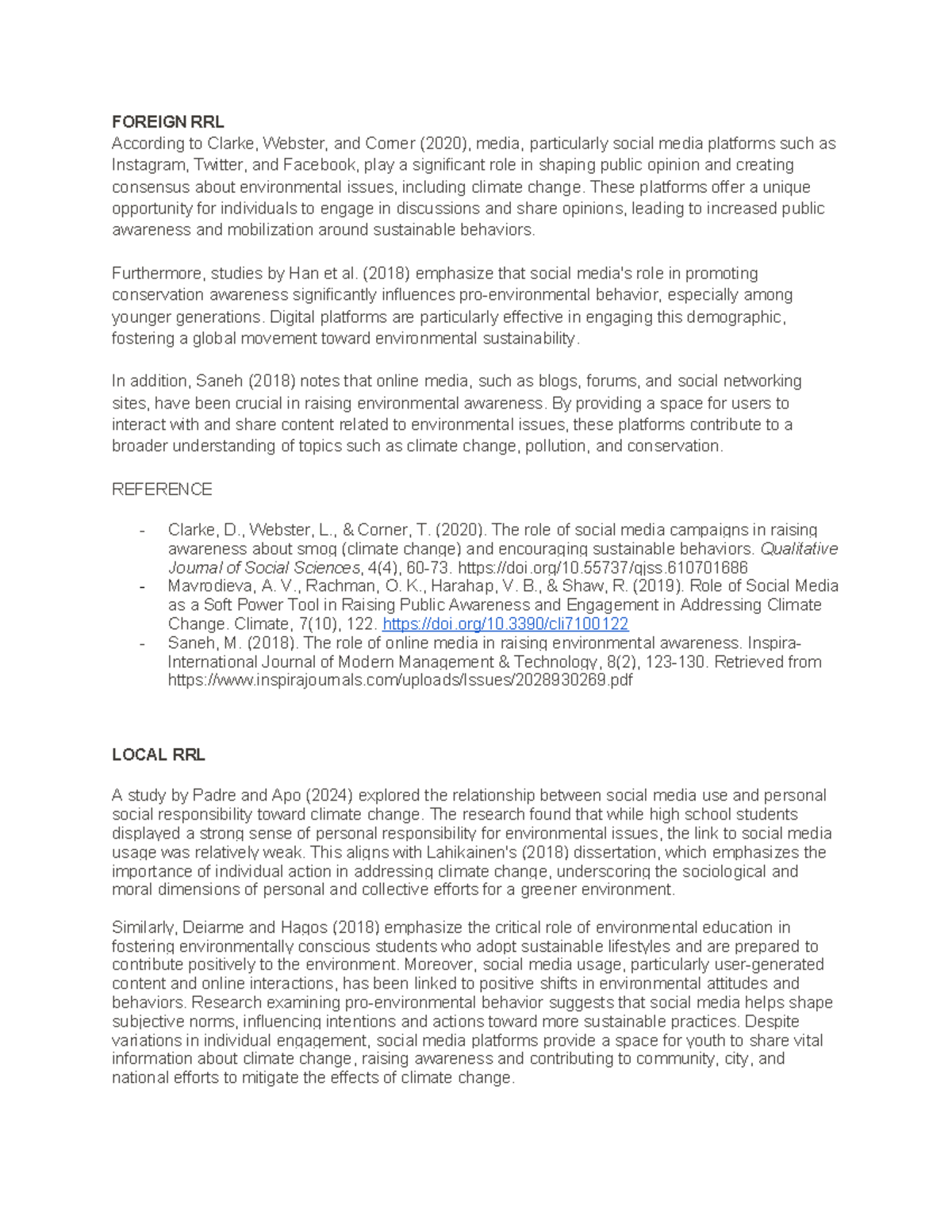 Social Media's Impact on Climate Awareness: Foreign & Local RRL - Studocu