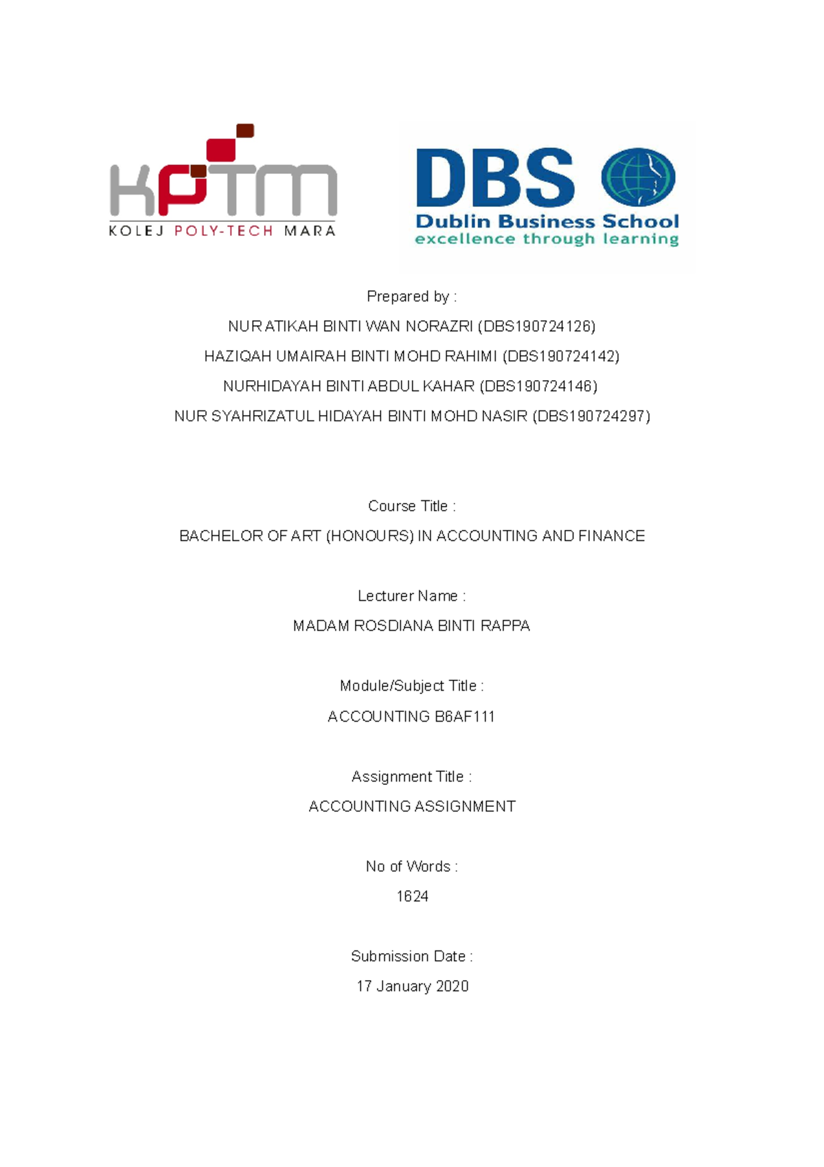 Assignment Accounting Principle BAAF2019 - Prepared by : NUR ATIKAH BINTI WAN NORAZRI ...