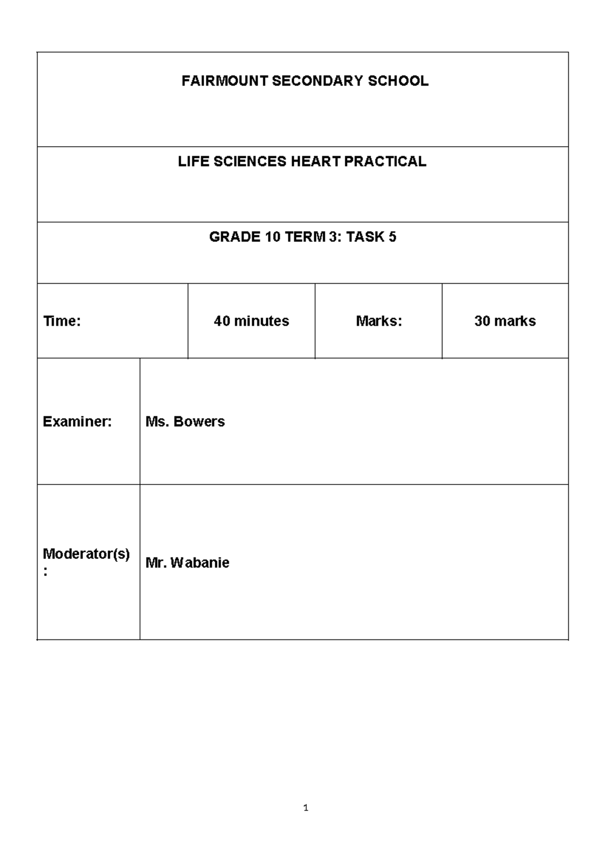 Life Sciences Practical - Grade 10 Term 3, Task 5: Sheep Heart ...