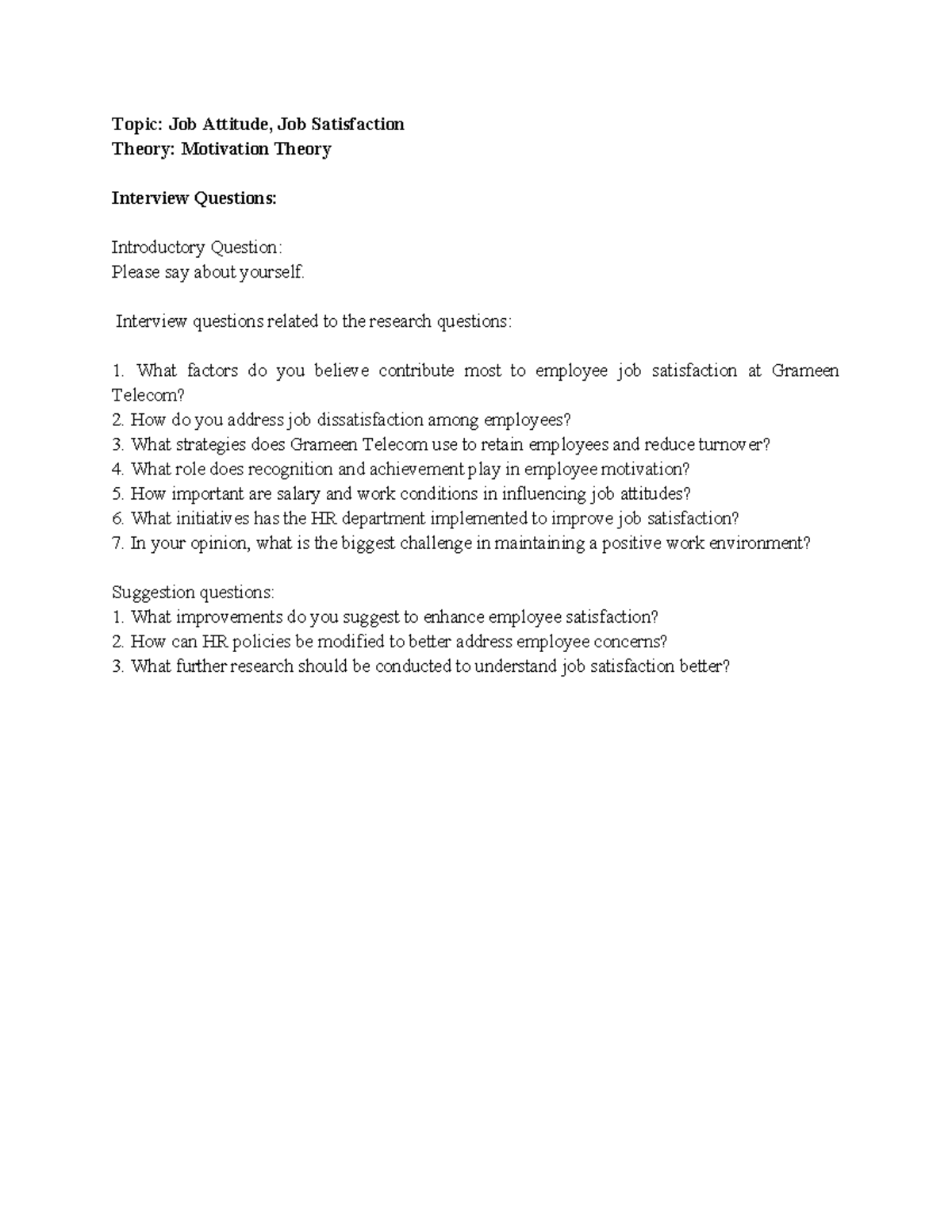 Job Attitude & Satisfaction: Interview Questions for Motivation Theory ...