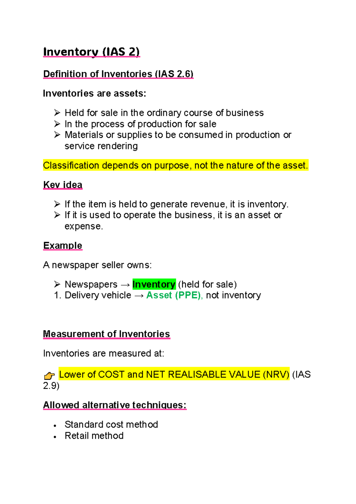 Fac2601 Study Unit 4: Summarized Notes on IAS 2 Inventory - Studocu