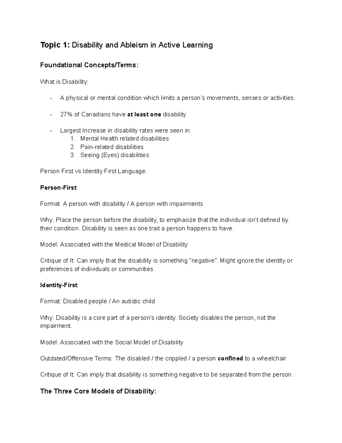 3B03 Final Exam Notes: Disability, Ableism, and Accessibility - Studocu
