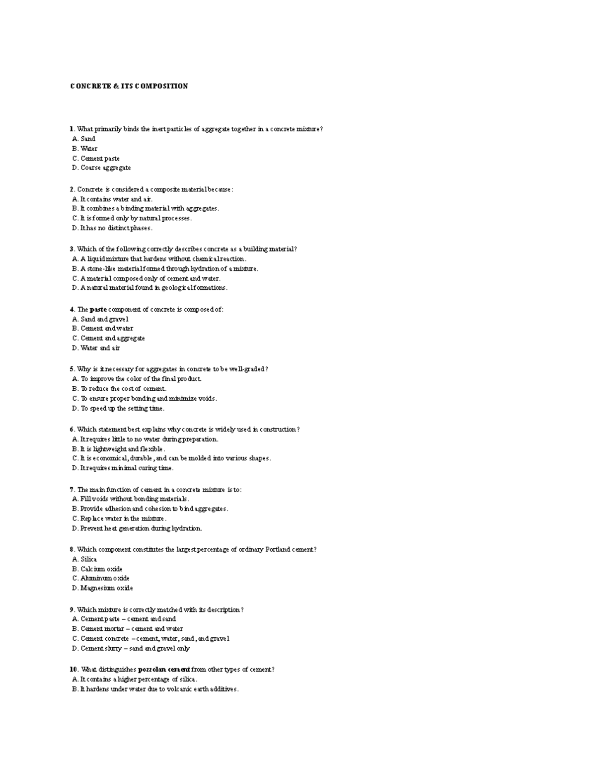 Concrete & Its Composition: Key Concepts and Components - Studocu