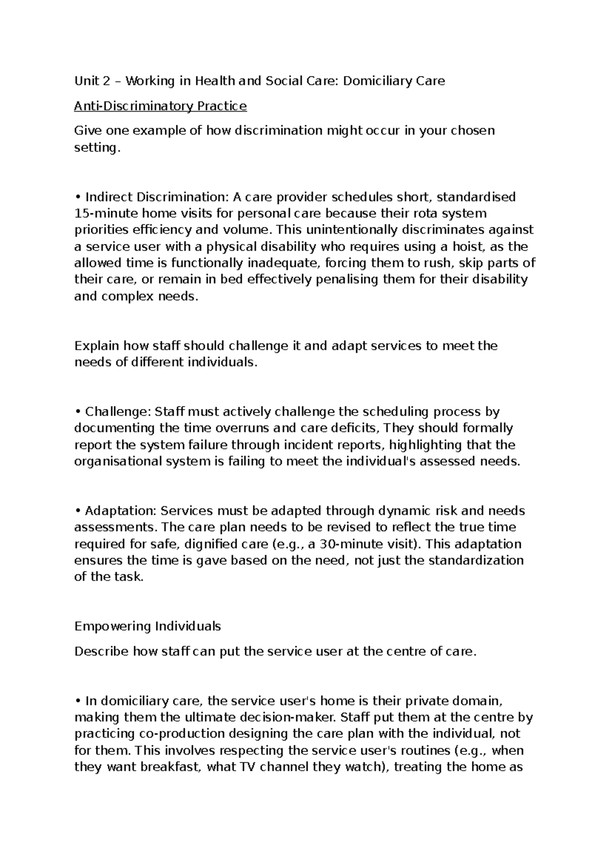 Unit 2 Domiciliary Care Practice: Addressing Discrimination & Safety ...