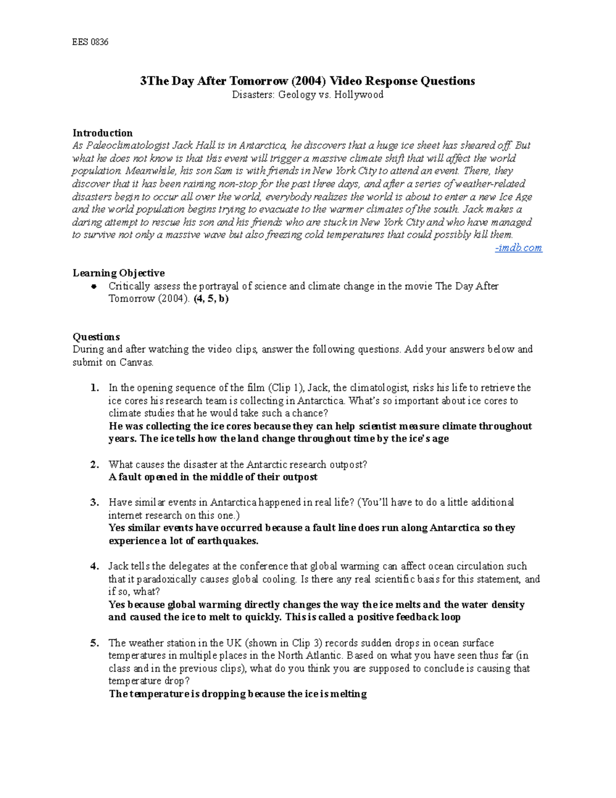 EES 0836 Video Response: Analyzing "The Day After Tomorrow" Film - Studocu