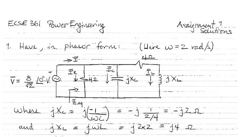 ECSE 361 Power Engineering Assignment Solutions for AC Circuits - Studocu