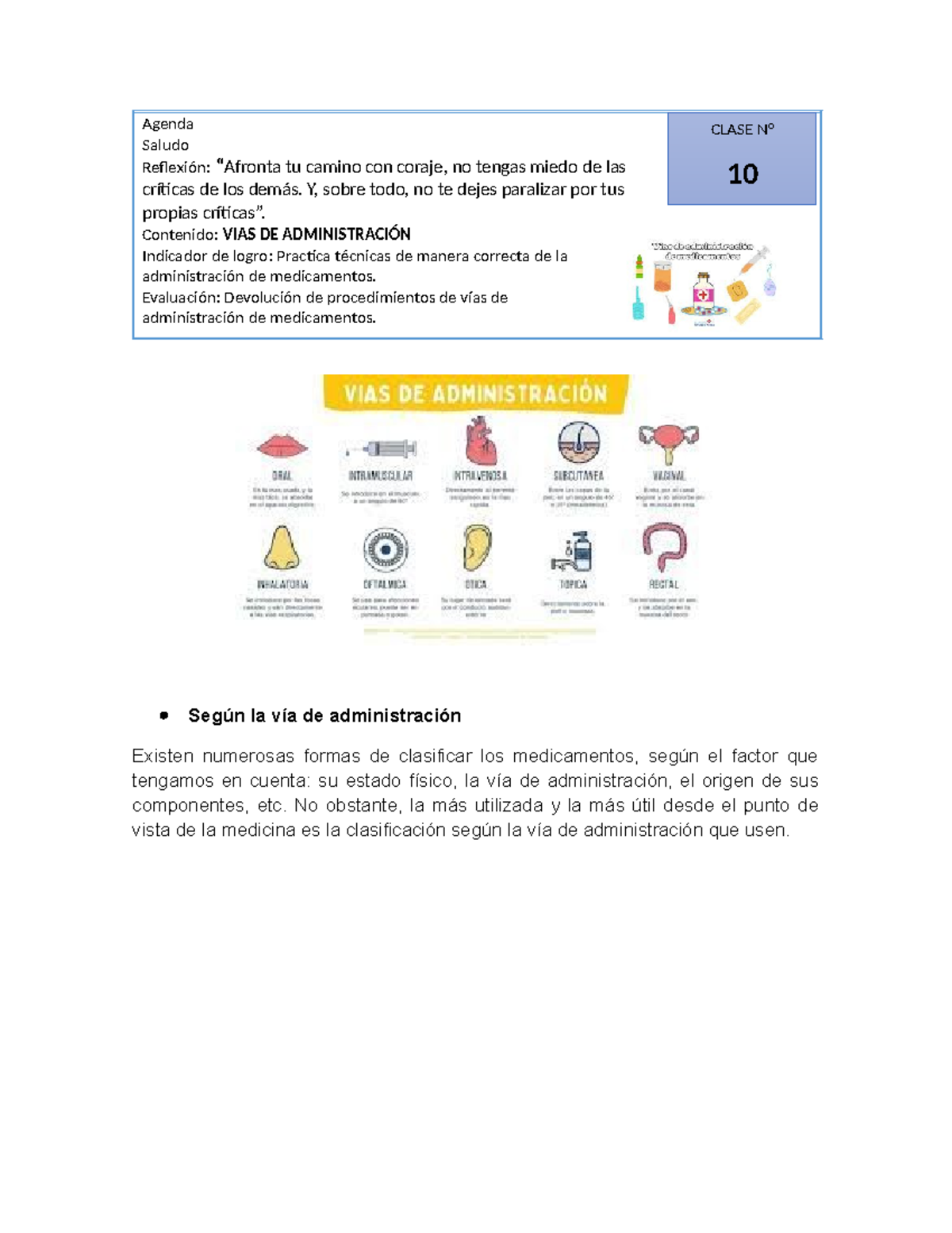 Clase N10 Fundamentos de Enfermeria II - Agenda Saludo Reflexión: “Afronta tu camino con coraje ...