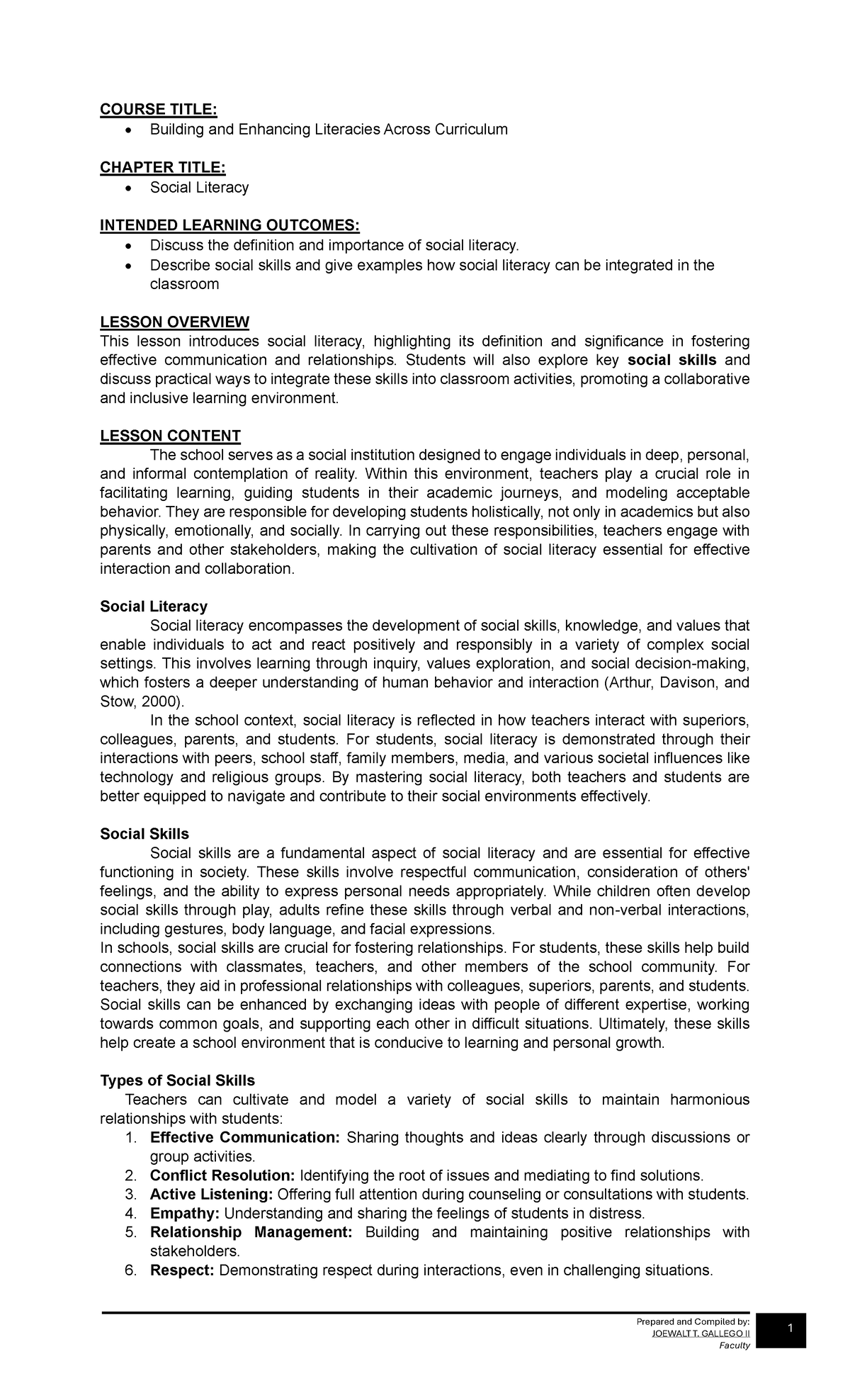 Building Social Literacy in the Classroom: Strategies & Skills (BEn LAC ...