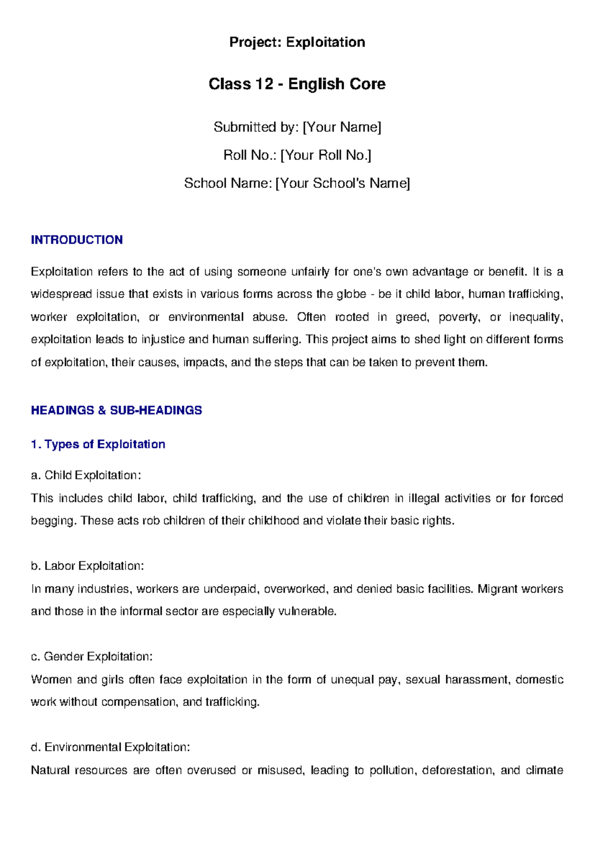 Class 12 English Project: Understanding Exploitation and Its Impact ...