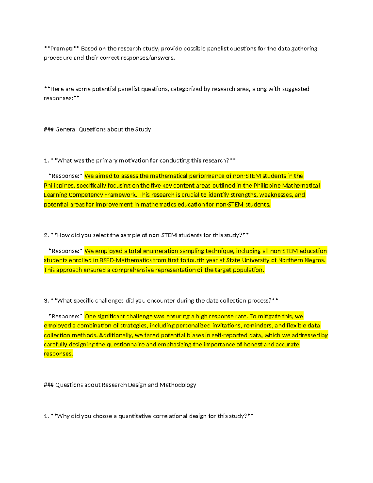 Q&A Sample Questions for Thesis Defense on Non-STEM Math Performance ...