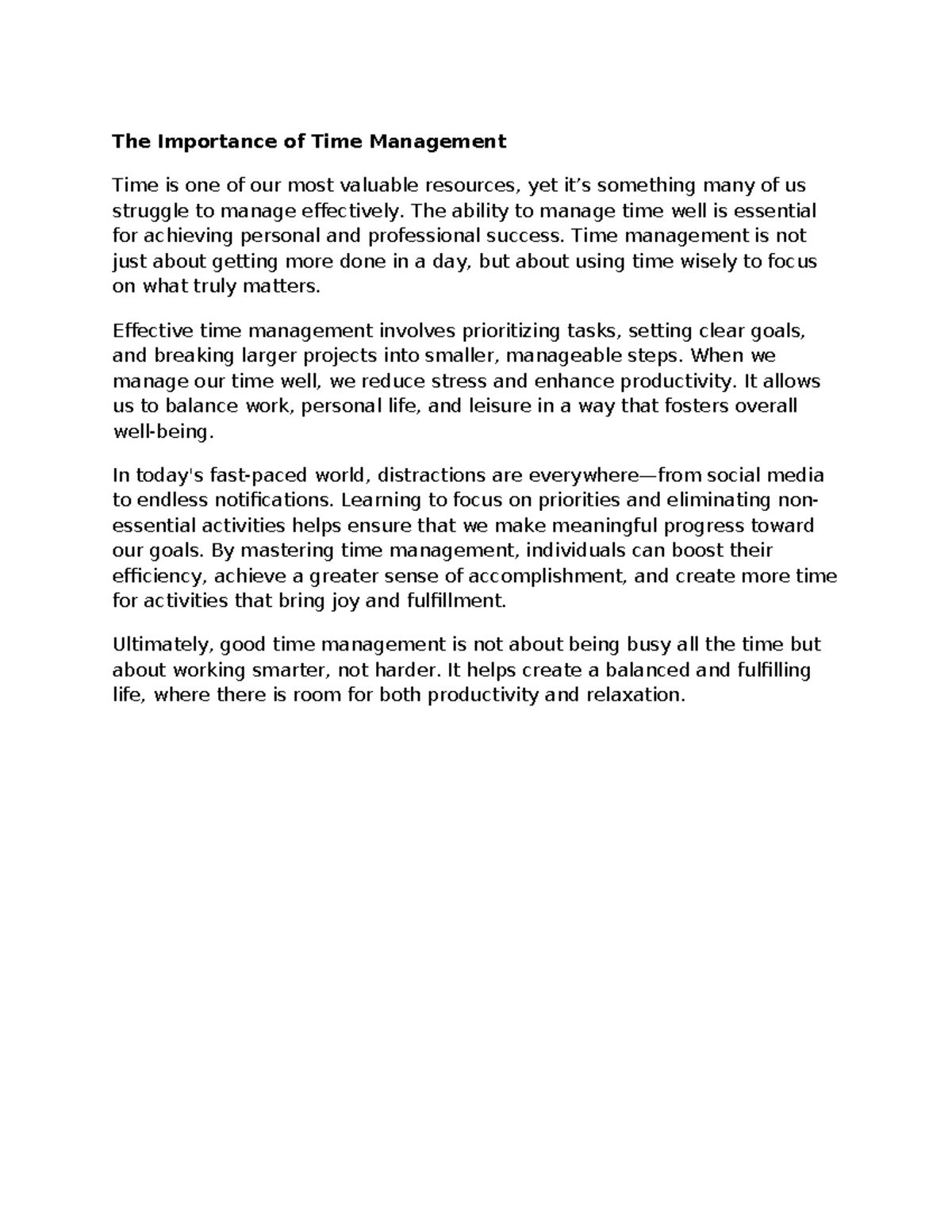 Time Management: Essential Notes for Success and Well-being - Studocu
