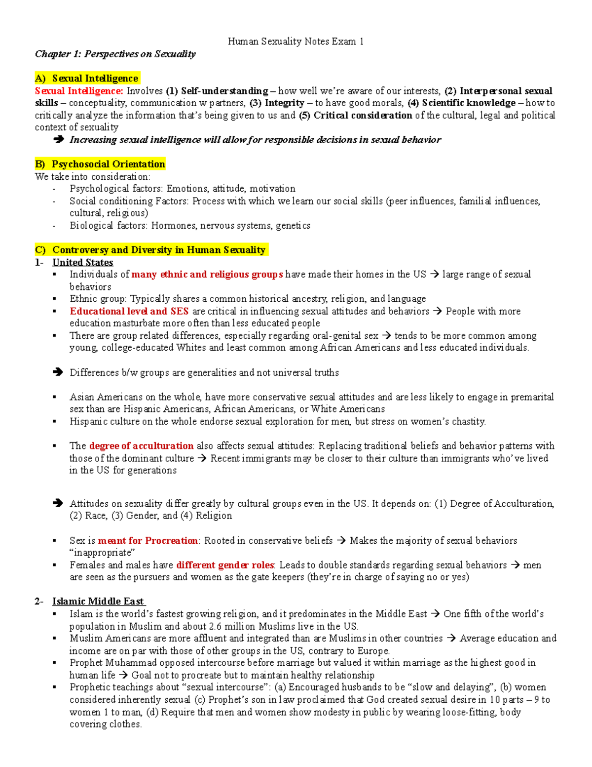 Human Sexuality Exam 1 Notes: Chapters 1 & 3 Overview - Studocu