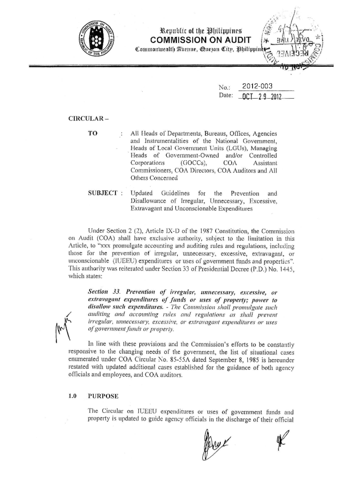 COA C2012-003 - Comprehensive Overview of COA Circular 2012 - Studocu