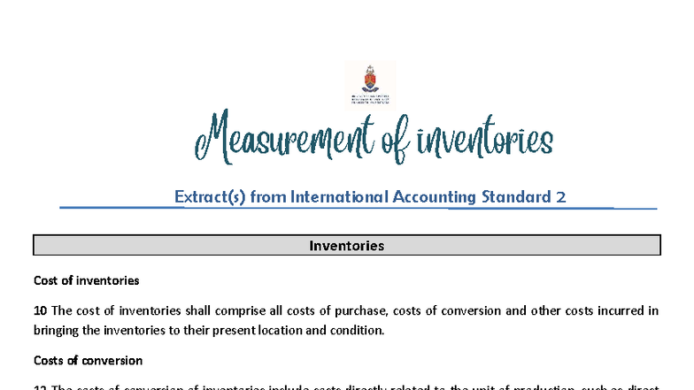 International Accounting Standard 2 (IAS 2) - Inventory Cost Notes ...
