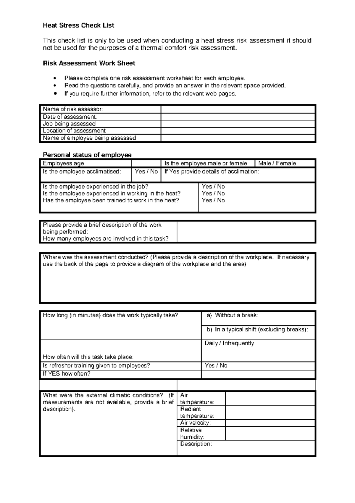 Heat Stress Risk Assessment Checklist - Studocu