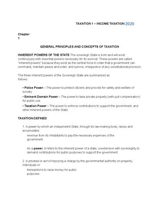 General Principles - Taxation - Nature of the Power of Taxation 1 ...