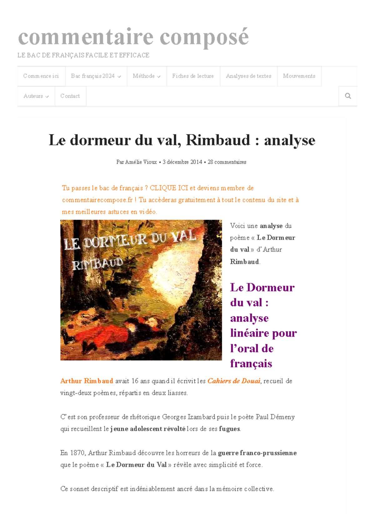 Bac Français 2024 : Analyse du Poème "Le Dormeur du Val" de Rimbaud ...