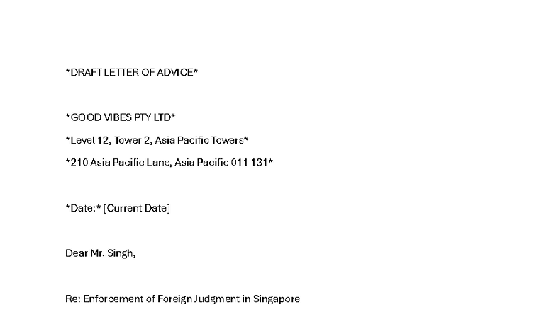 Letter of advice - template - DRAFT LETTER OF ADVICE GOOD VIBES PTY LTD ...