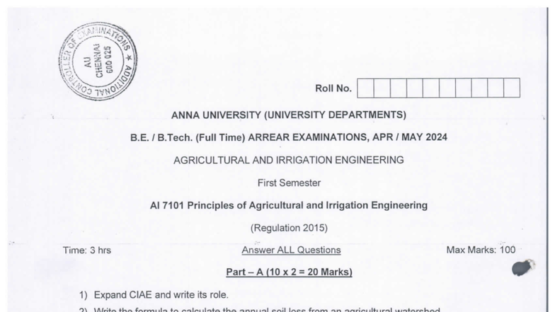AI 7101 APR MAY 2024 - Principles of Agricultural Engineering Exam ...
