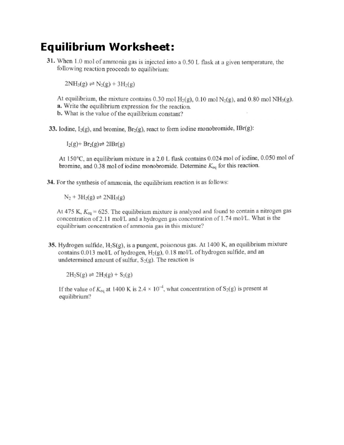 L3 WK 2 - Equilibrium Reactions and Constants Analysis - Studocu