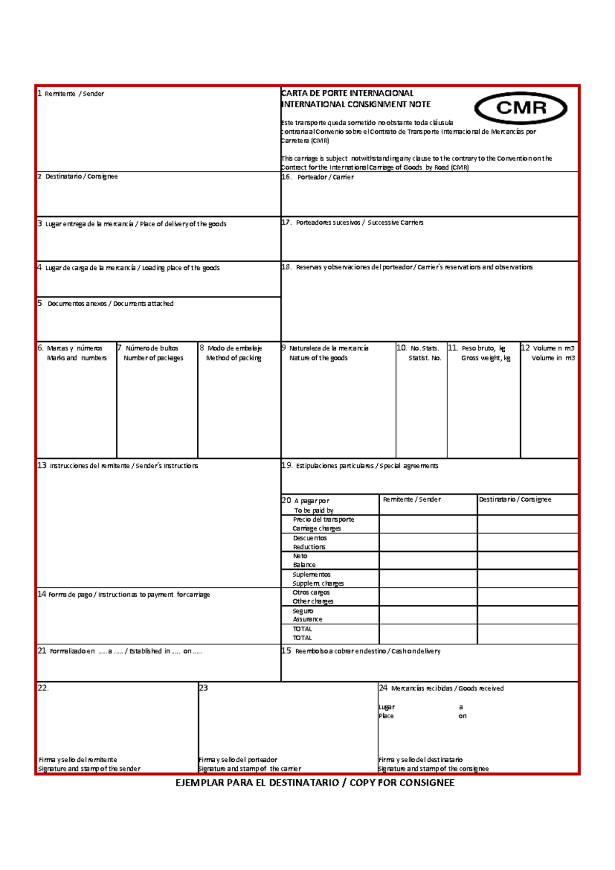 4 CMR International Consignment Note - Carta de Porte Terrestre - Studocu