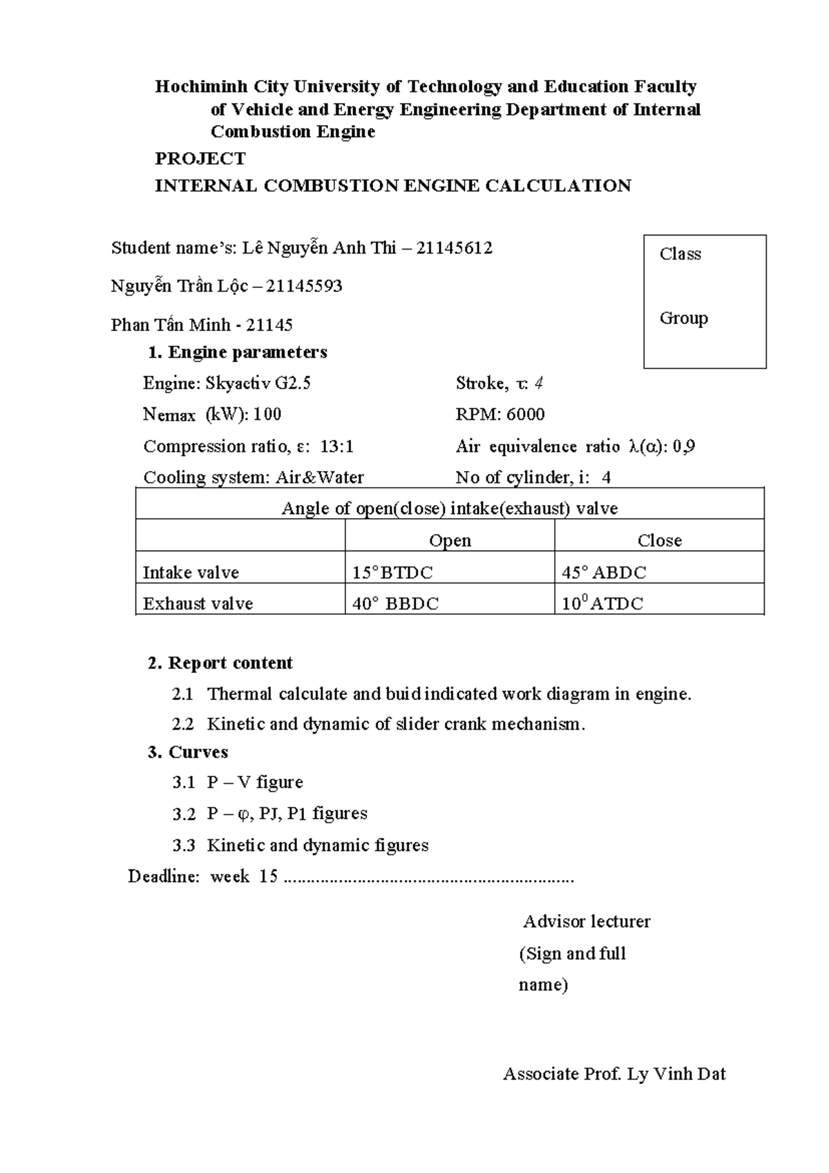 Internal Combustion Engine Calculations for Mazda 6 Project - Studocu