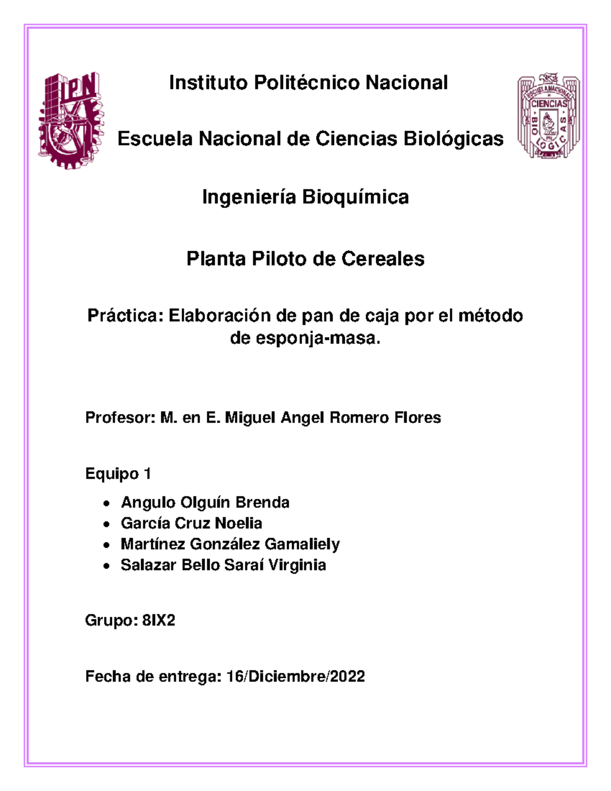 Práctica Pan copy - PRACTICA - Instituto Politécnico Nacional Escuela ...
