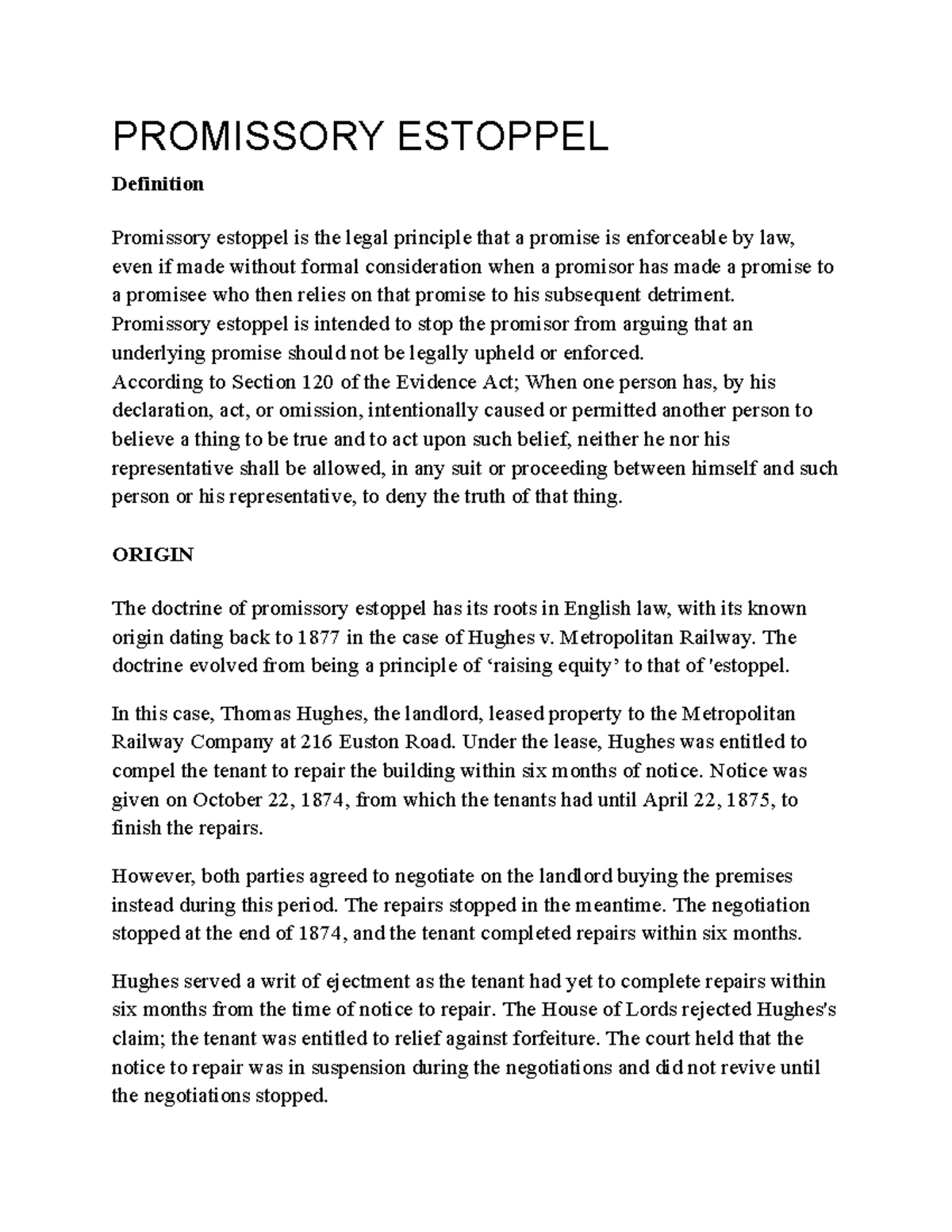 Promissory Estoppel: Principles and Legal Applications Explained - Studocu