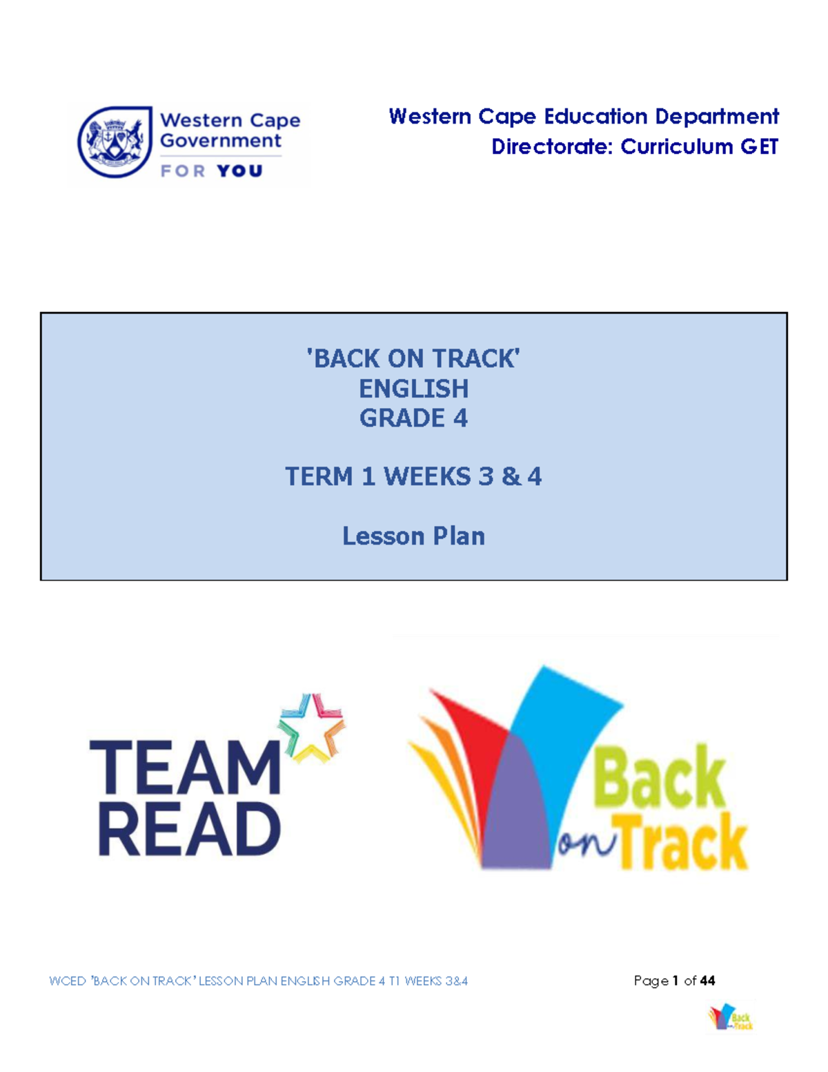 WCED ENGLISH GRADE 4 TERM 1 WEEKS 3-4 LESSON PLAN RESOURCE PACK - Studocu