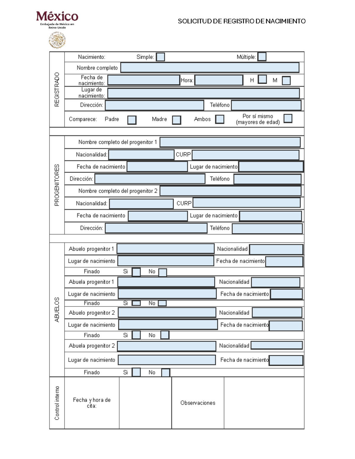 Solicitud de Registro de Nacimiento: Formulario Completo - Studocu